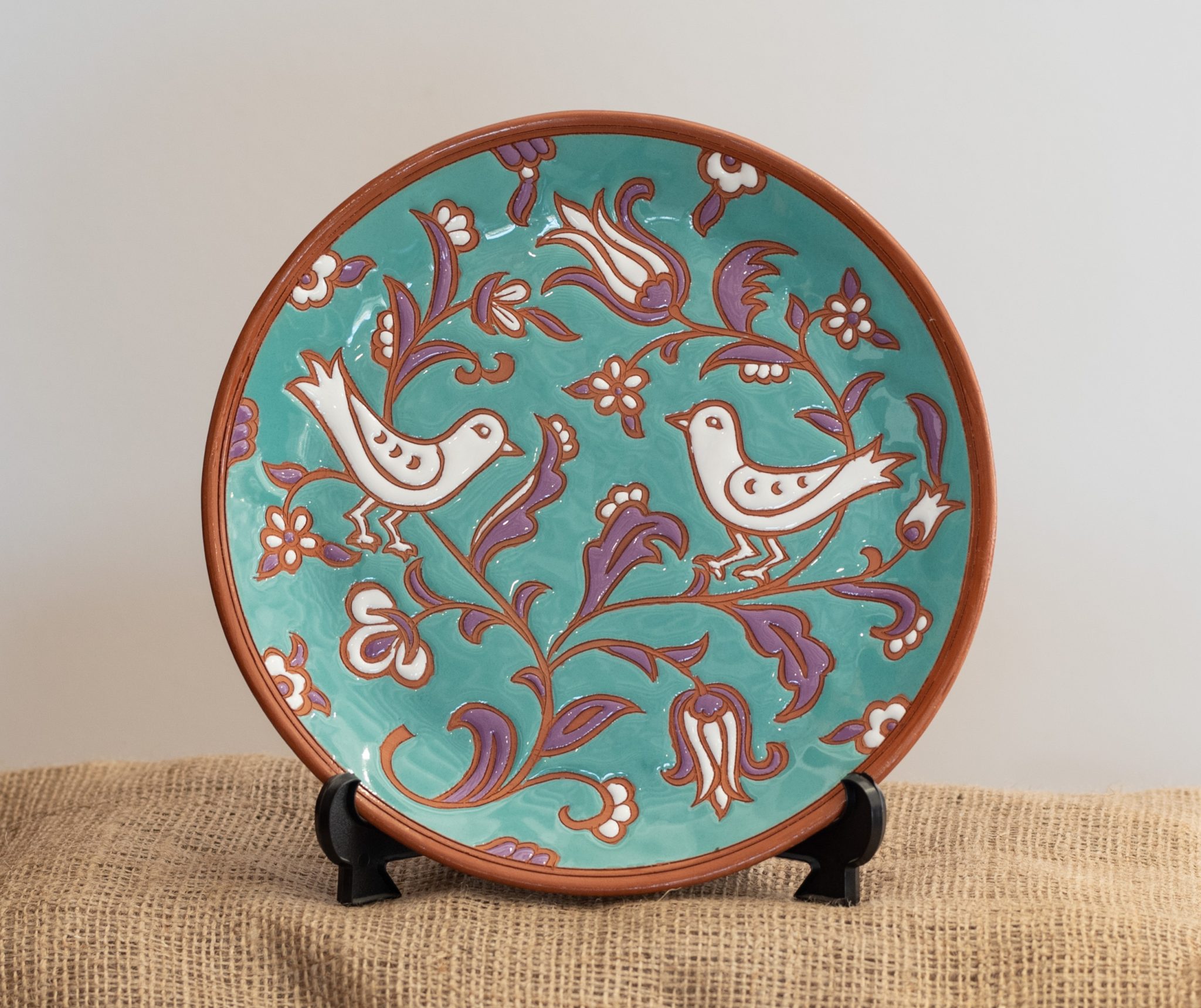 Turquoise Ceramic Dish - Handmade - Turquoise / Birds